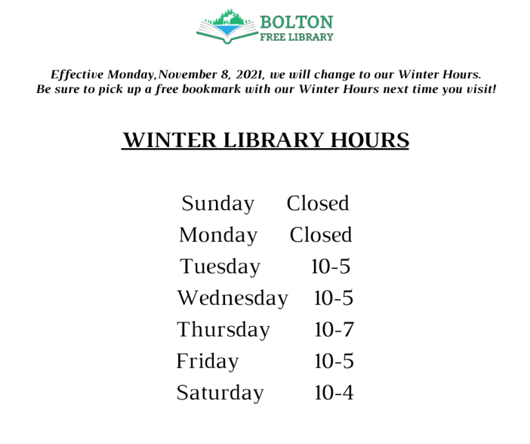 Winter-Hours – Bolton Free Library